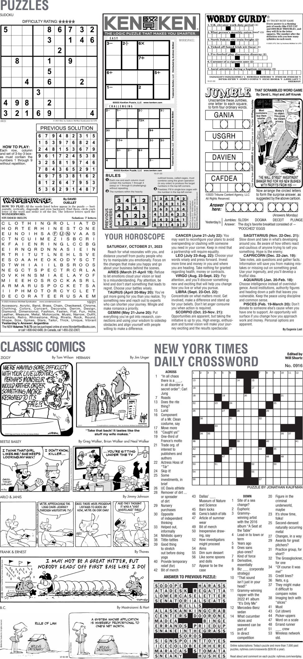 Puzzles, Oct. 21, 2023 | Puzzles Comics | avpress.com