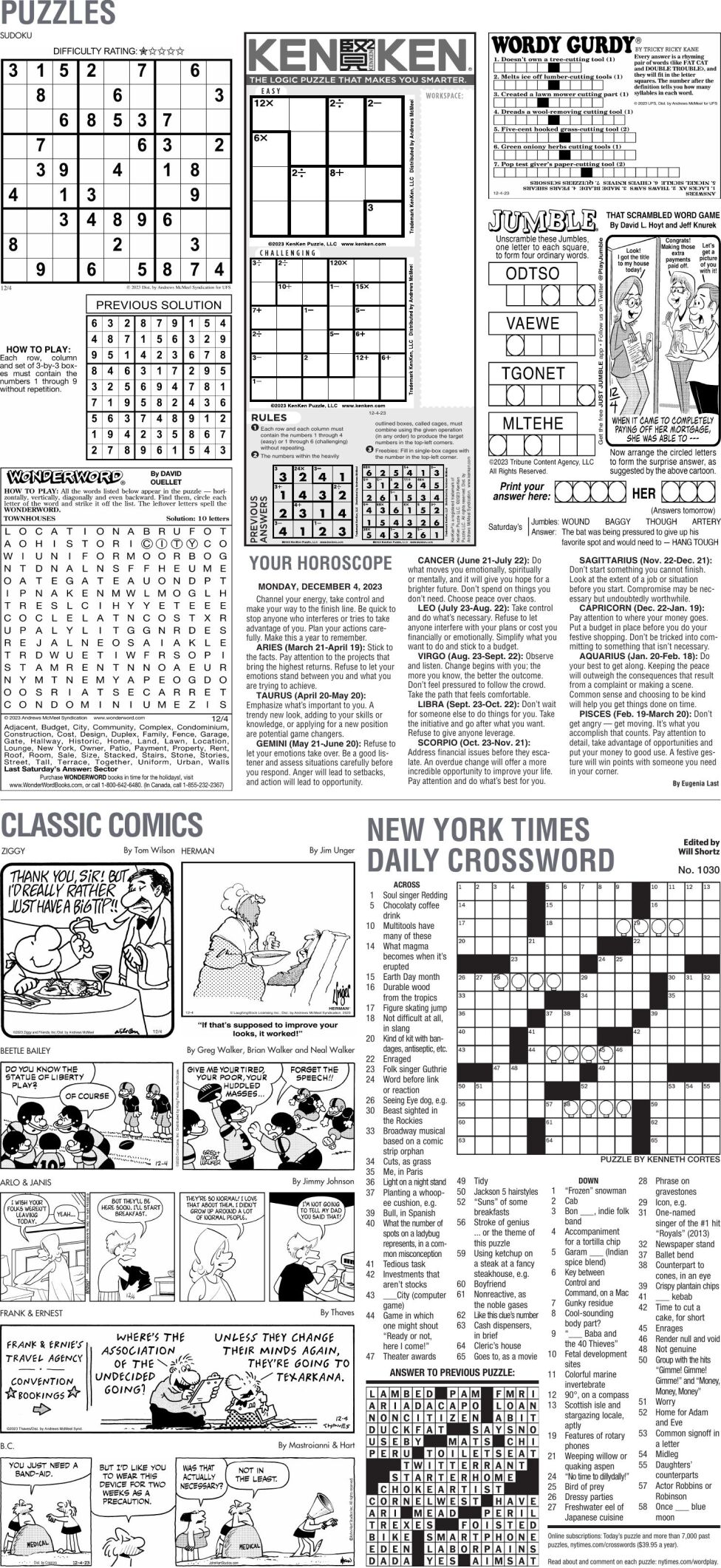 Puzzles, Dec. 4, 2023 | Puzzles Comics | avpress.com