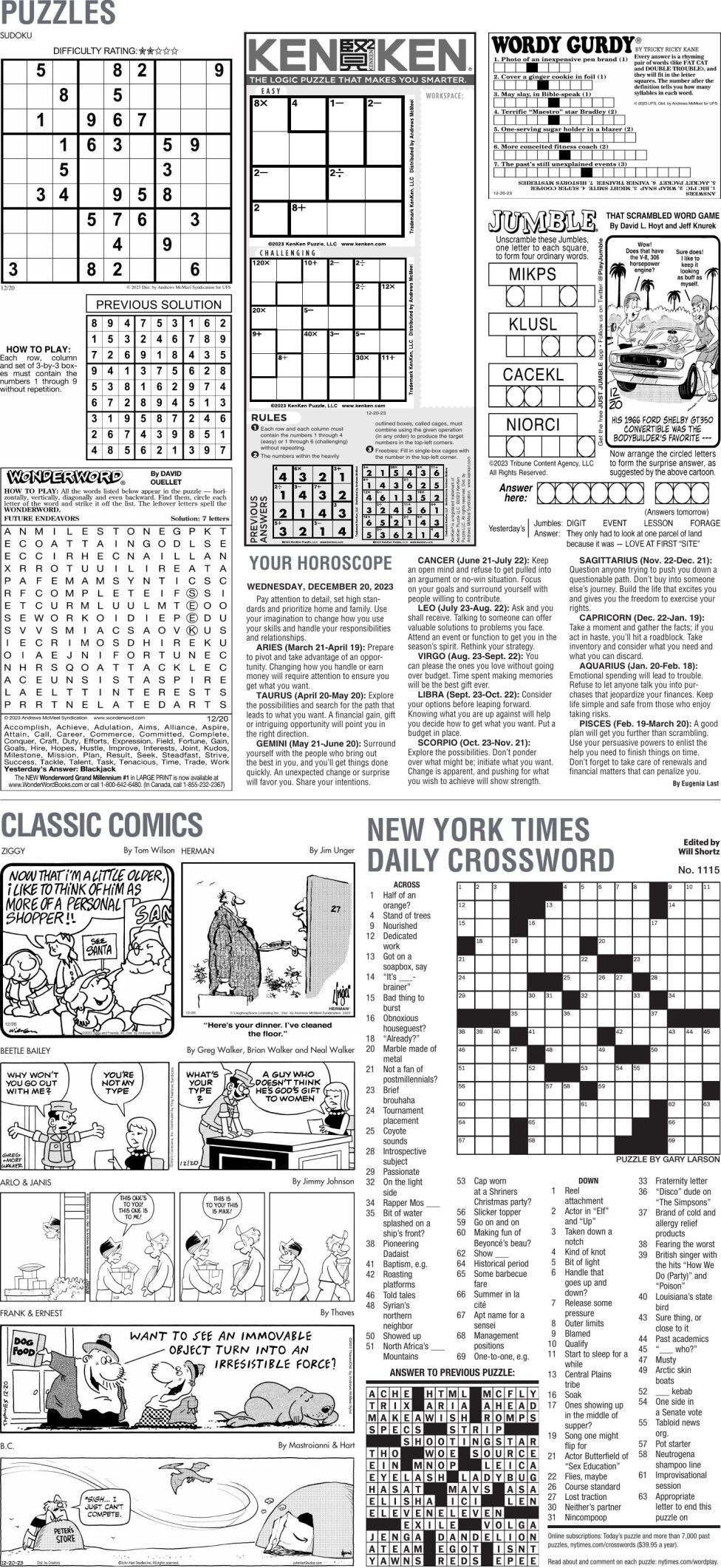 Puzzles, Dec. 20, 2023 | Puzzles Comics | avpress.com