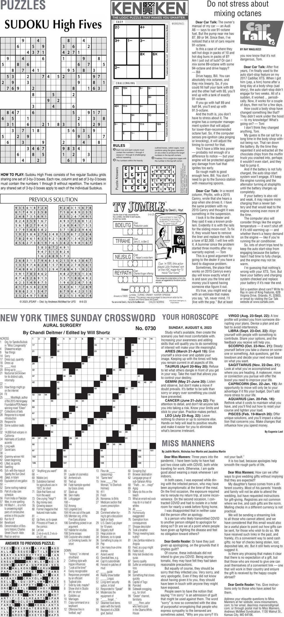 Puzzles, Aug. 6, 2023 | Puzzles Comics | avpress.com