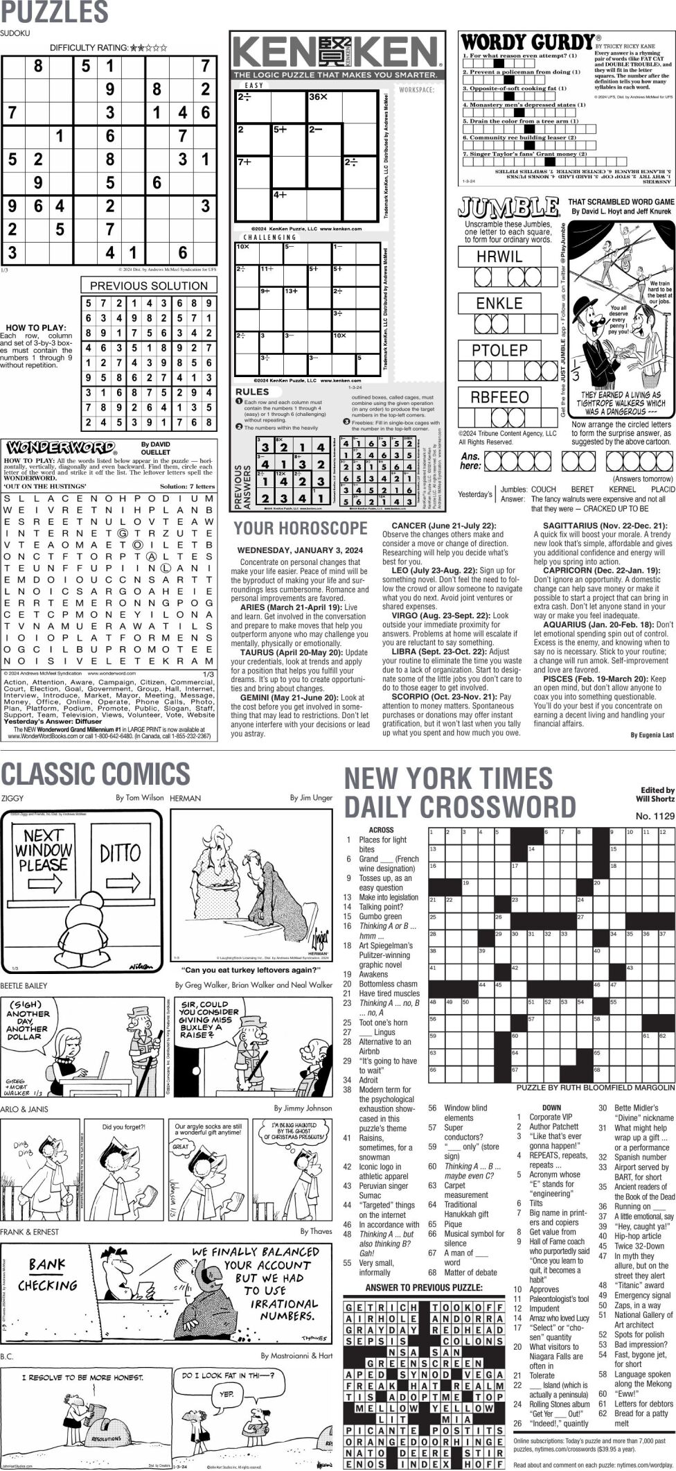 Puzzles, Jan. 3, 2023 | Puzzles Comics | avpress.com