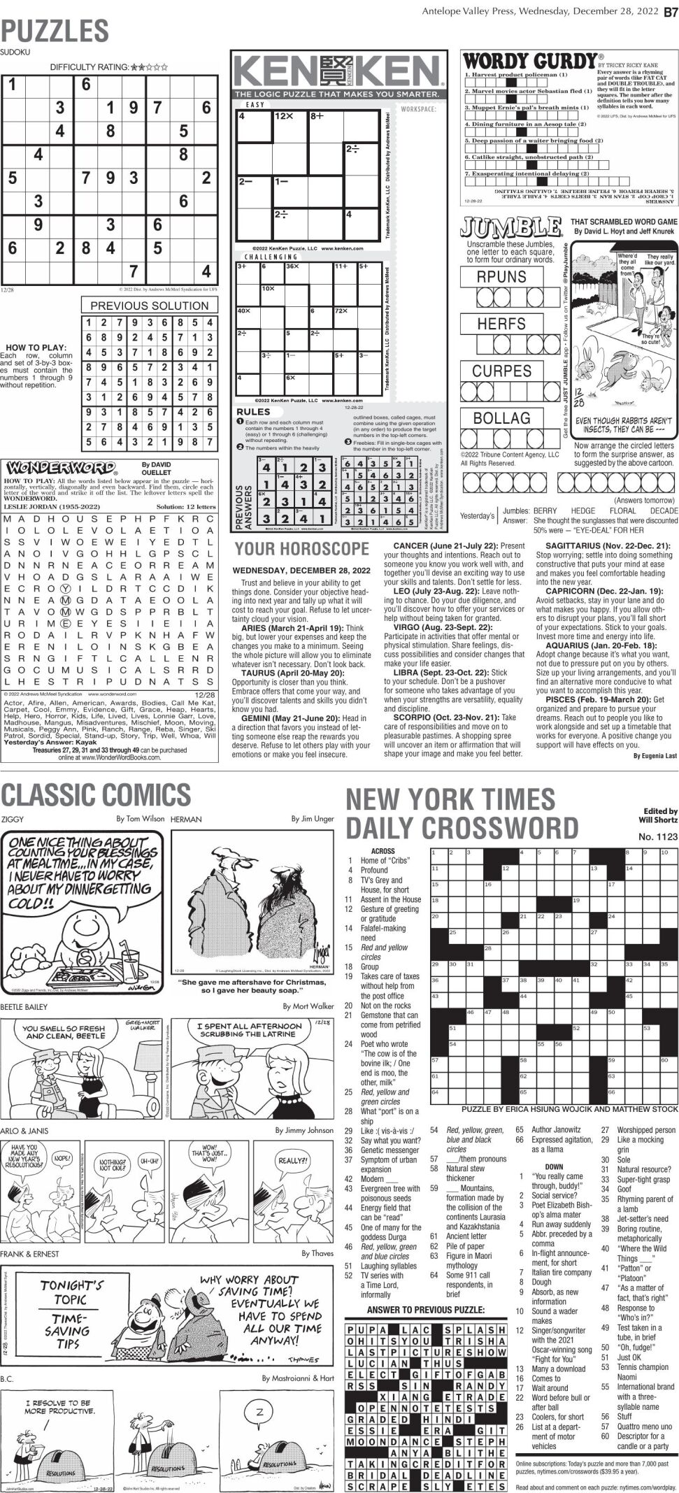 Puzzles, Dec. 28, 2022 | Puzzles Comics | avpress.com