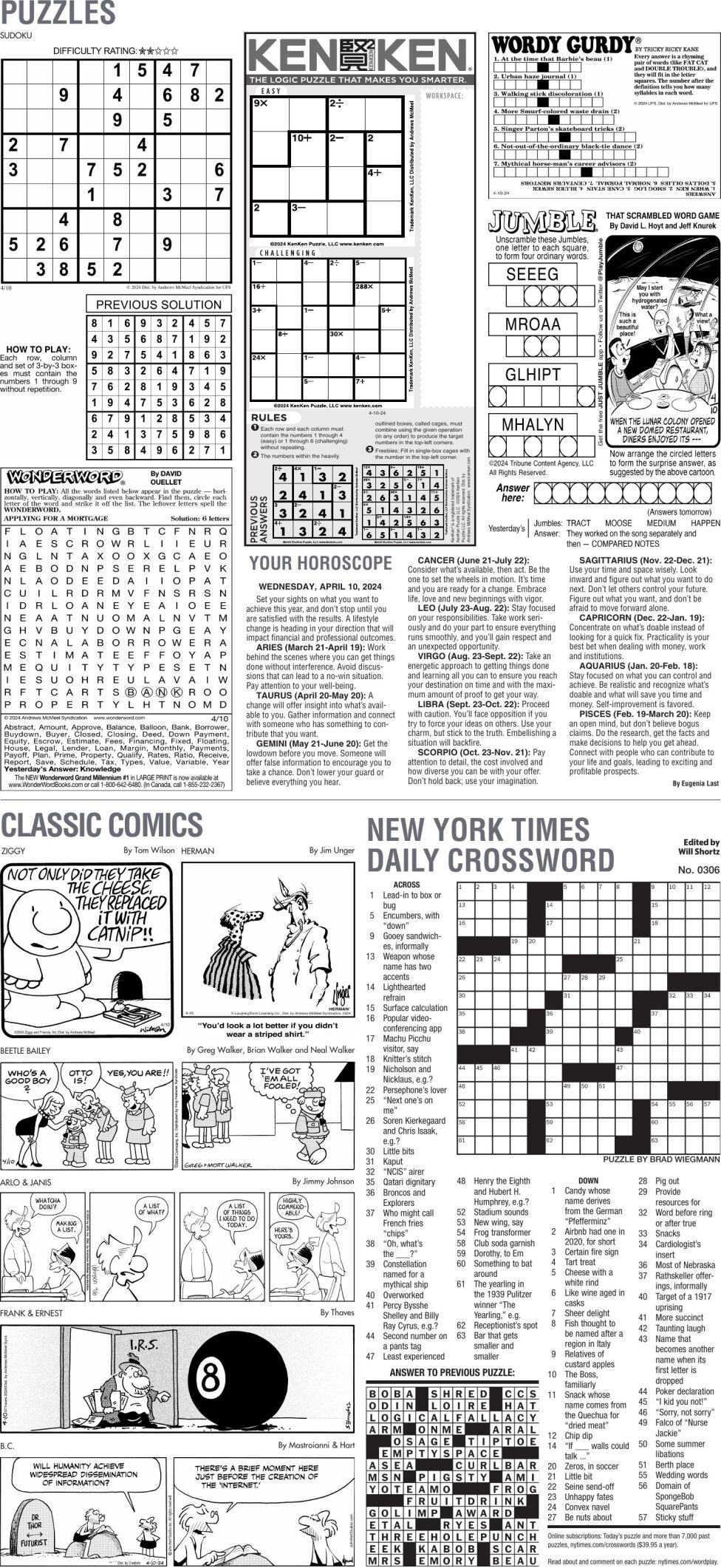 Puzzles, April 10, 2024 | Puzzles Comics | avpress.com