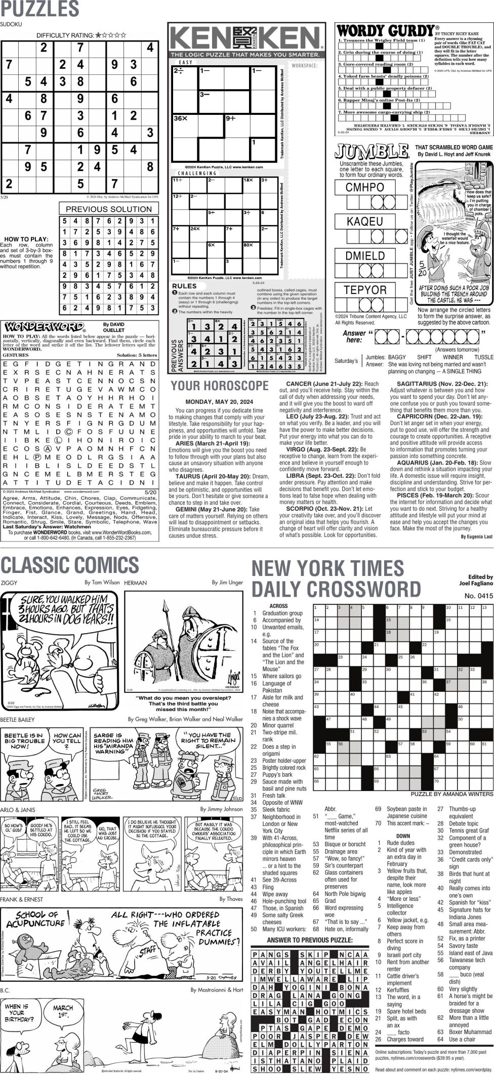 Puzzles, May 20, 2024 | Puzzles Comics | avpress.com