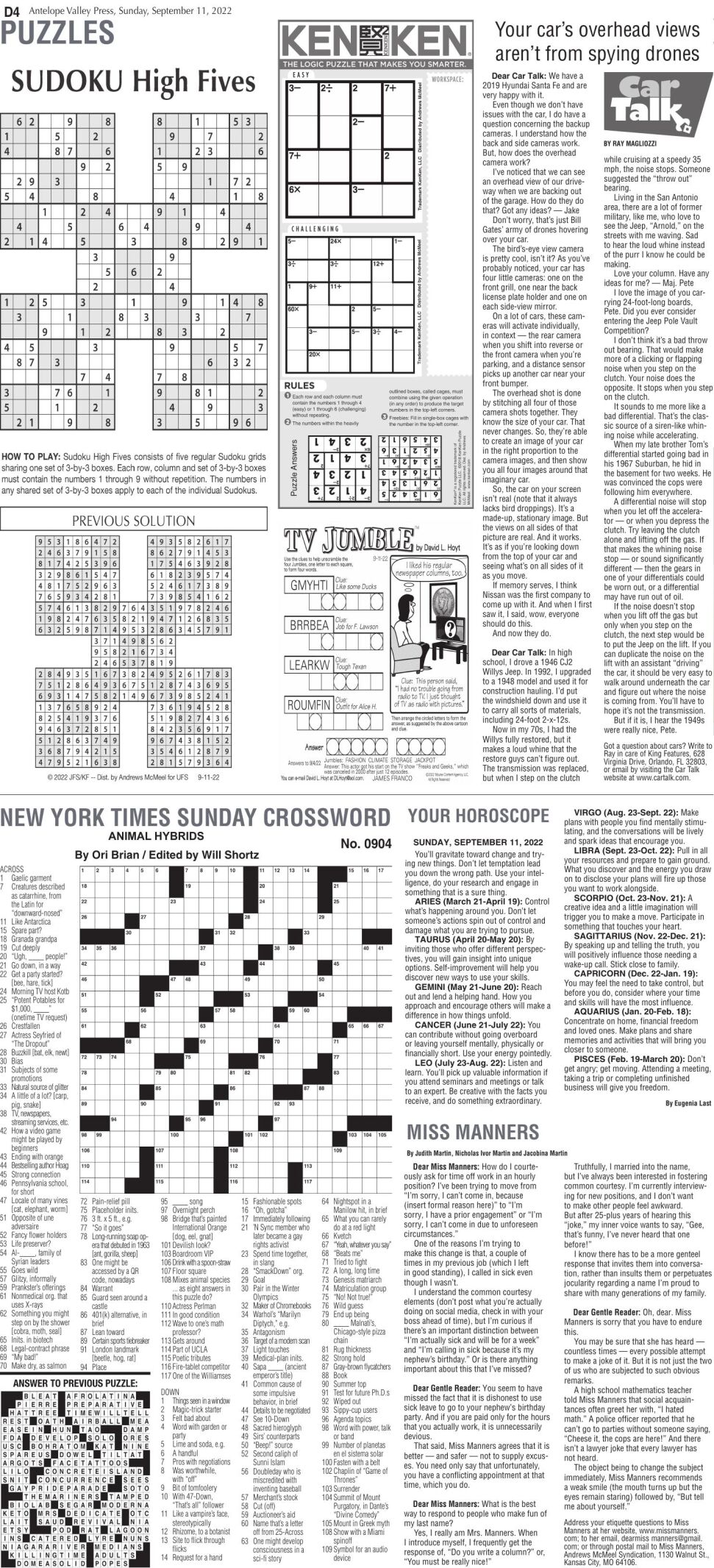 Puzzles, Sept. 11, 2022 | Puzzles Comics | avpress.com