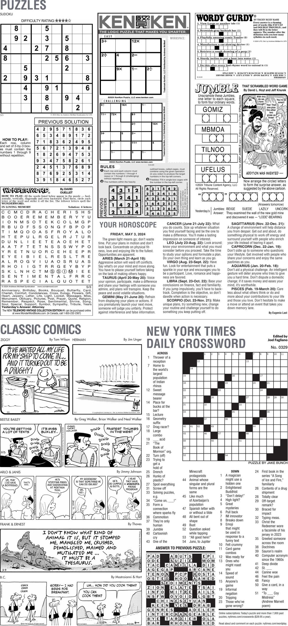 Puzzles, May 3, 2024 | Puzzles Comics | avpress.com