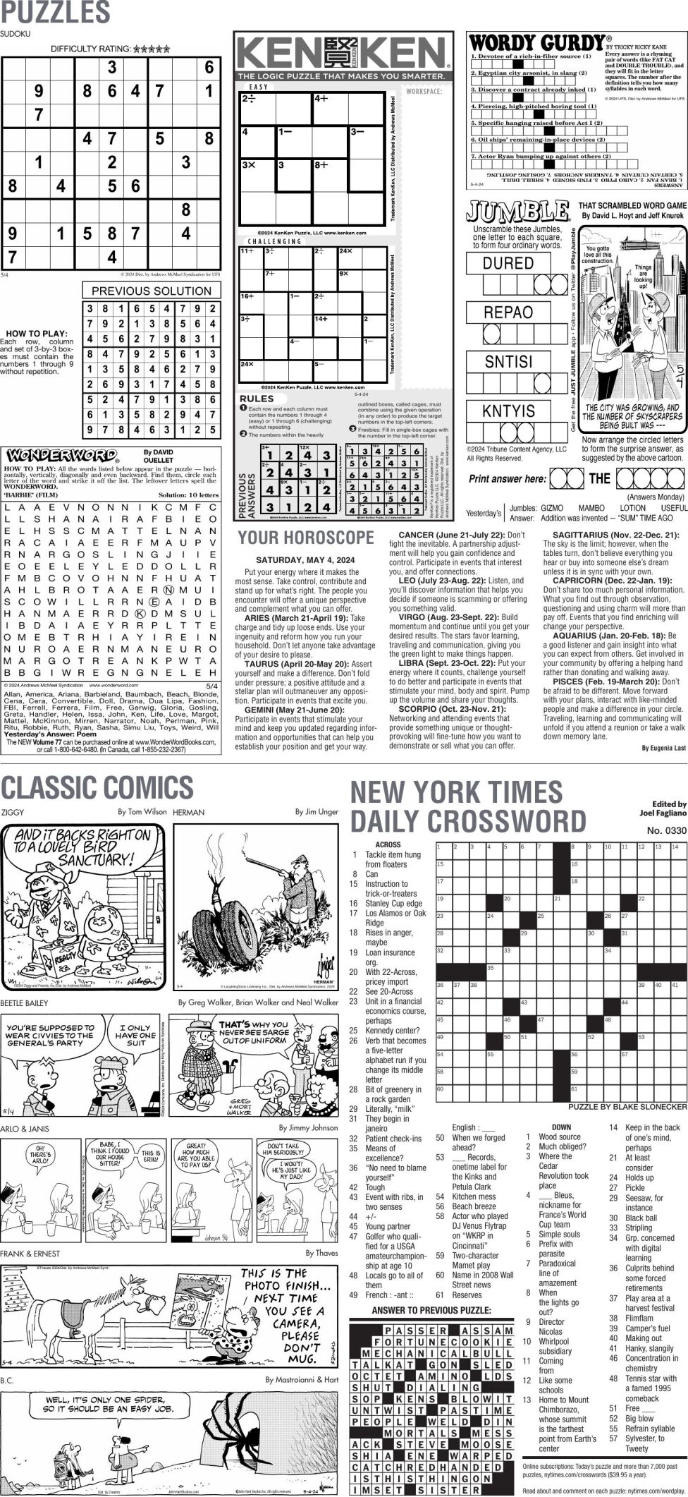 Puzzles, May 4, 2024 | Puzzles Comics | avpress.com