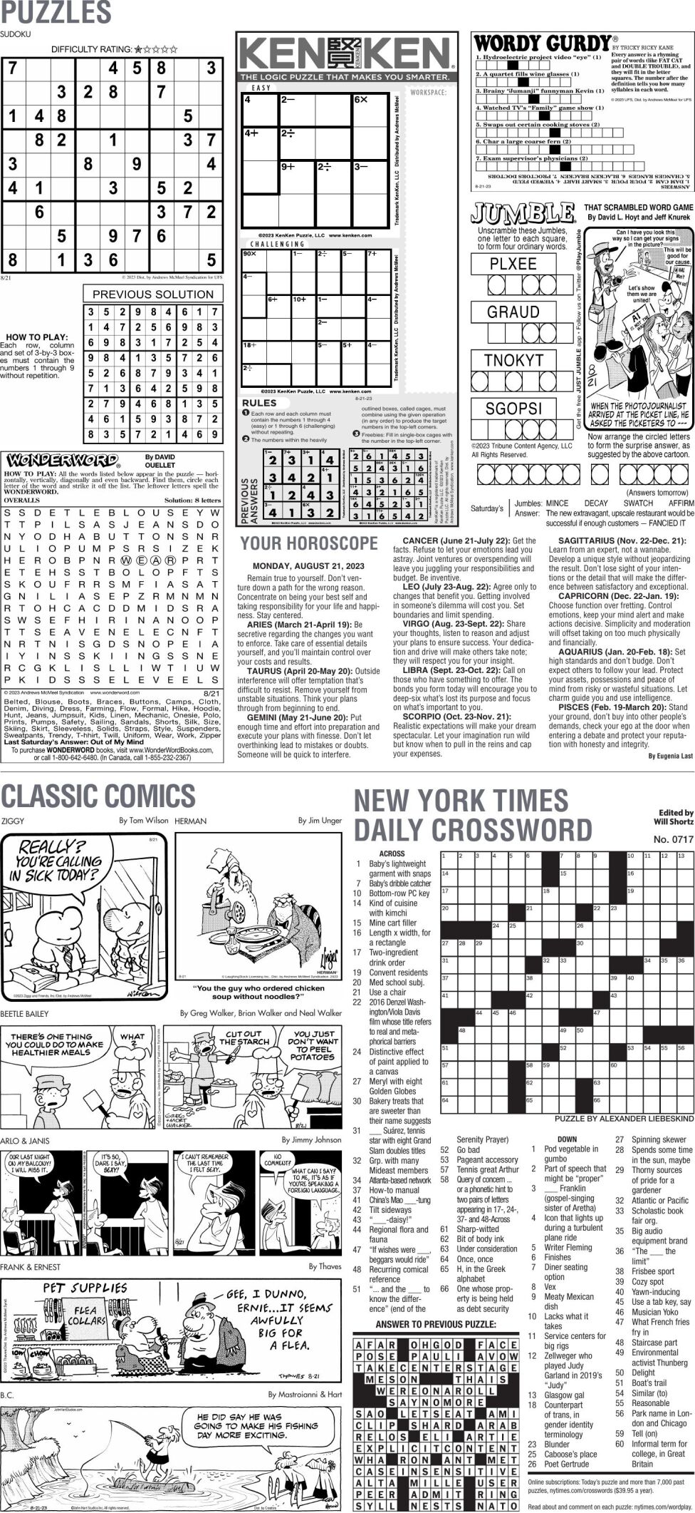 Puzzles, Aug. 21, 2023 | Puzzles Comics | avpress.com