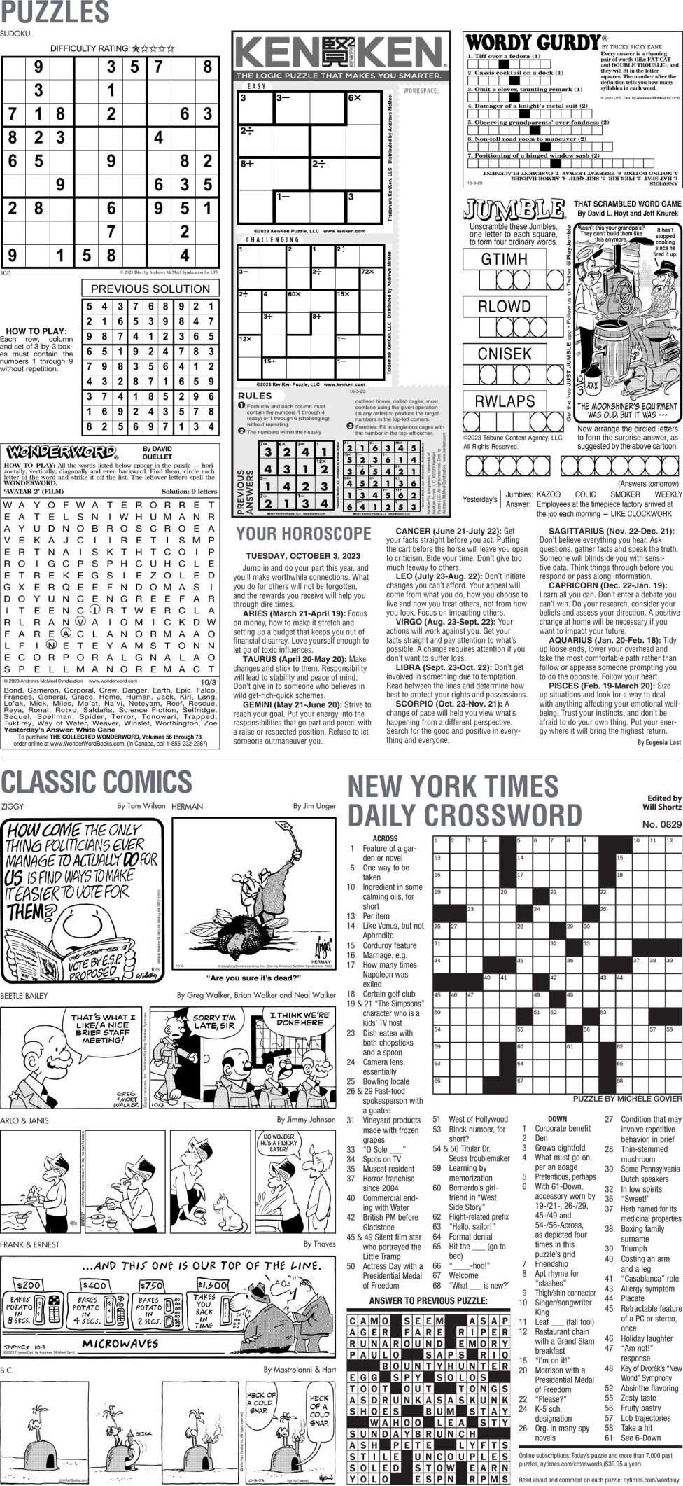 Puzzles, Oct 3, 2023 | Puzzles Comics | avpress.com