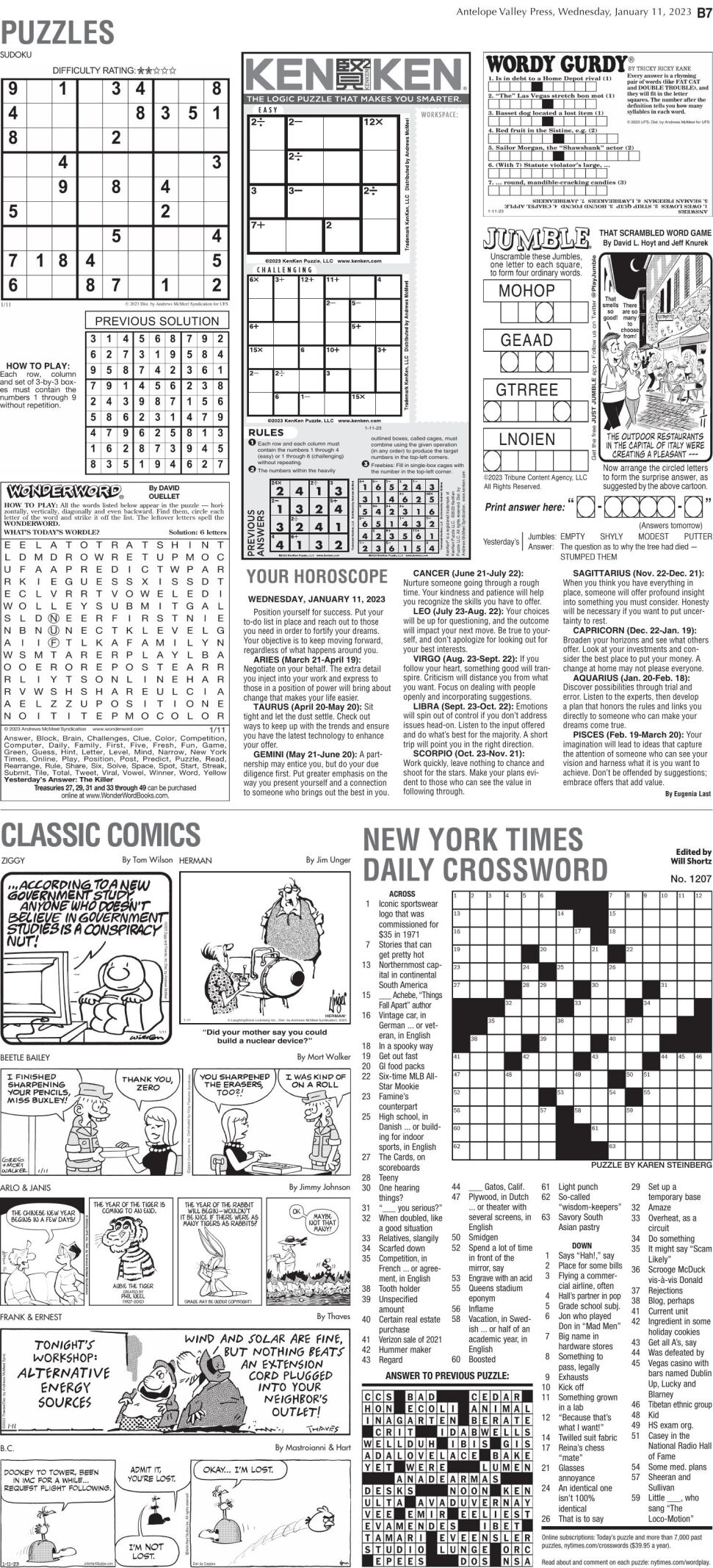 Puzzles, Jan. 11, 2023 | Puzzles Comics | avpress.com