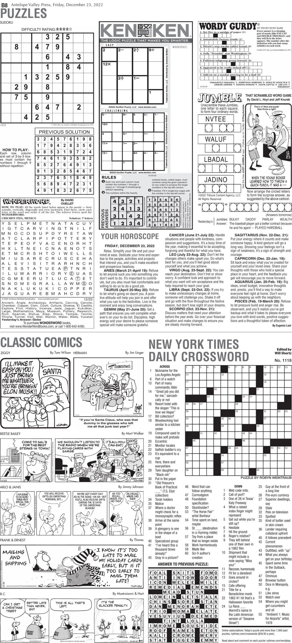 Puzzles, Dec. 23, 2022 | Puzzles Comics | avpress.com