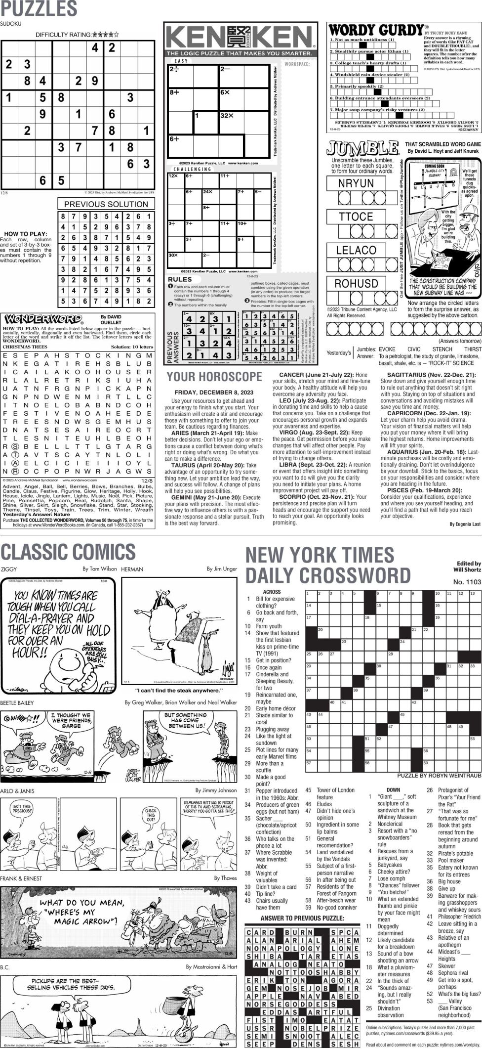Puzzles, Dec. 8, 2023 | Puzzles Comics | avpress.com