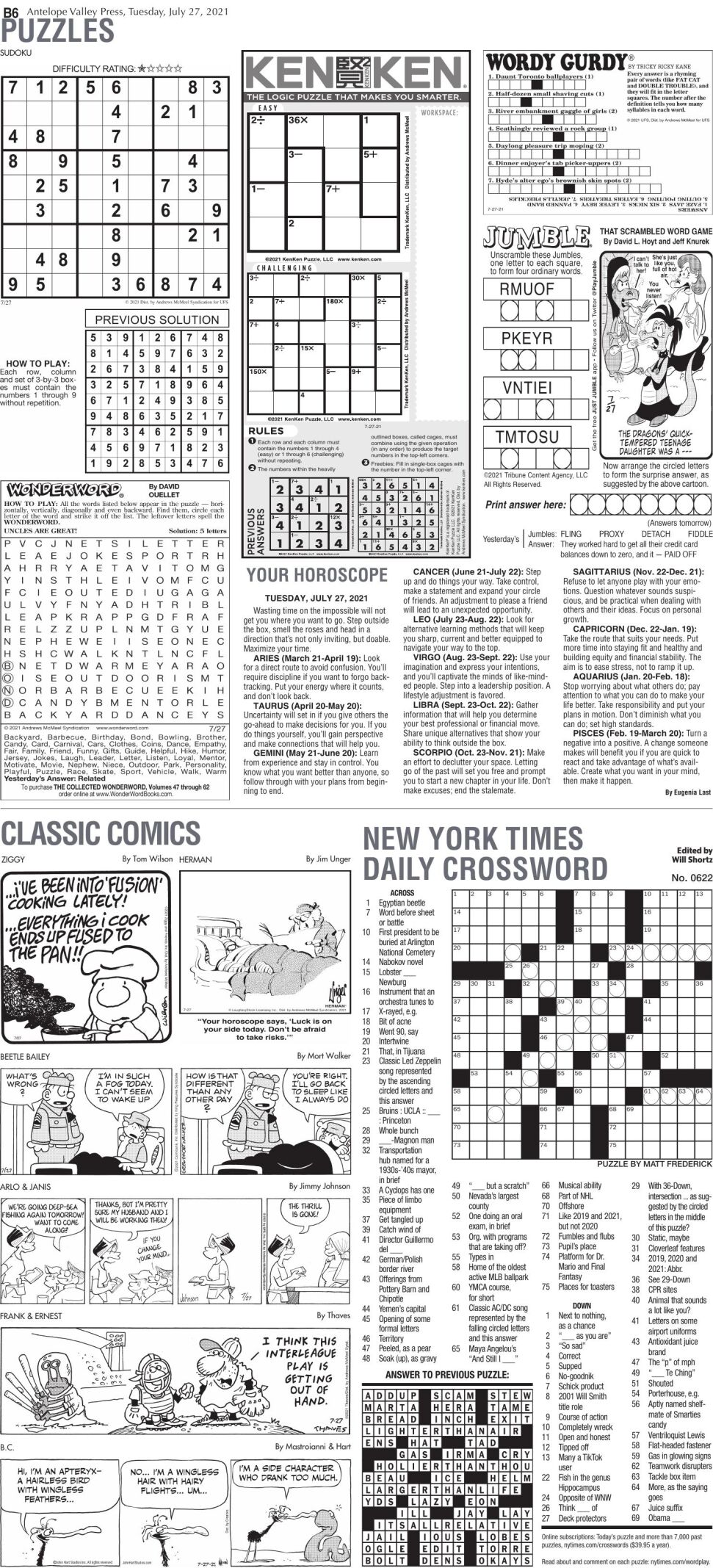 Puzzles, July 27, 2021 | Puzzles Comics | avpress.com