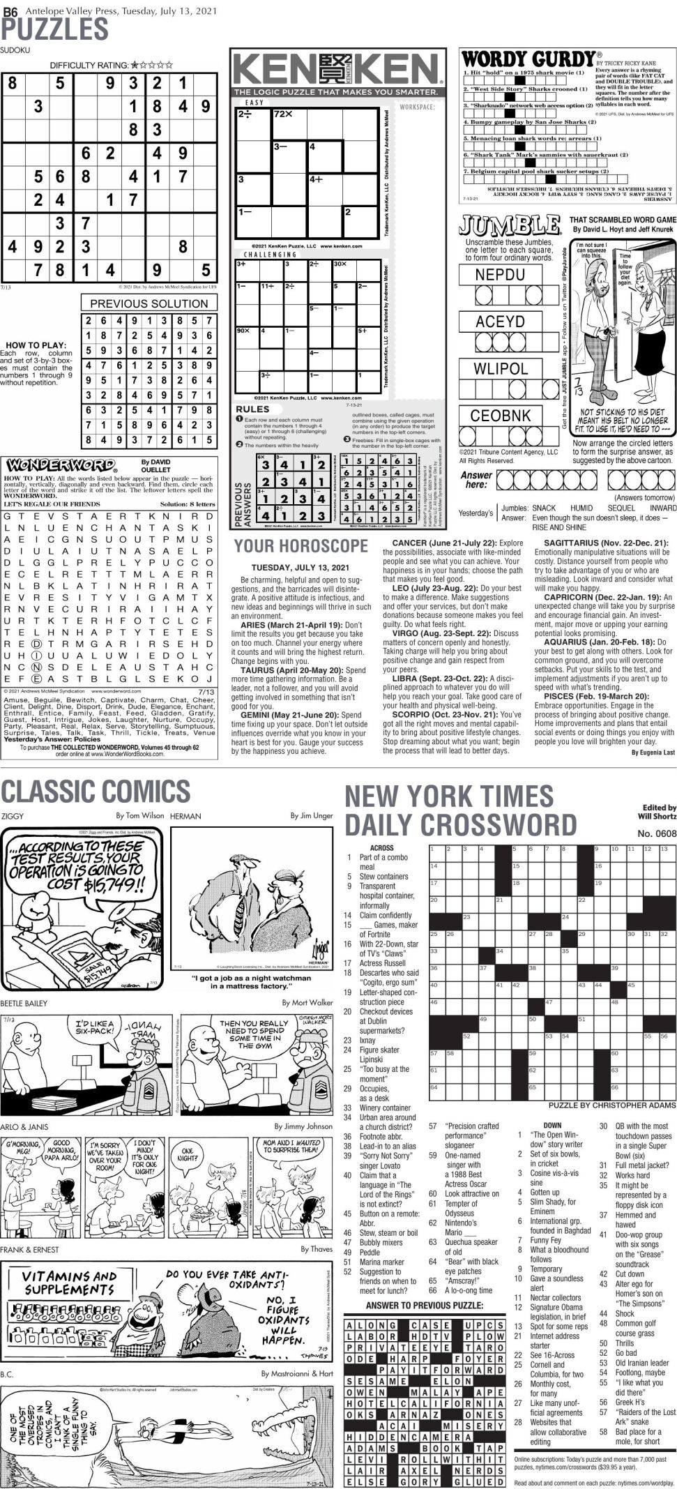 Puzzles, July 13, 2021 | Puzzles Comics | avpress.com