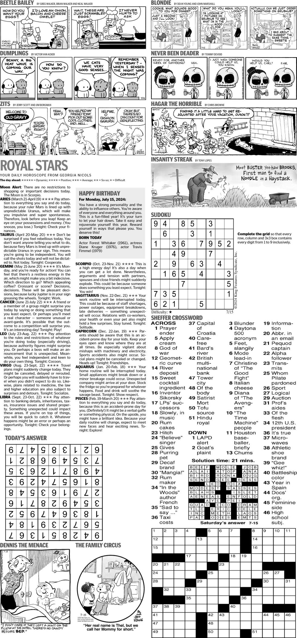 Comics/puzzles, July 15, 2024 | Puzzles Comics | avpress.com