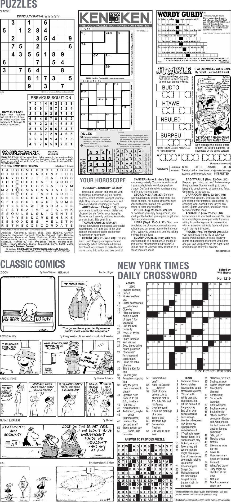 Puzzles, Jan. 23, 2024 | Puzzles Comics | avpress.com