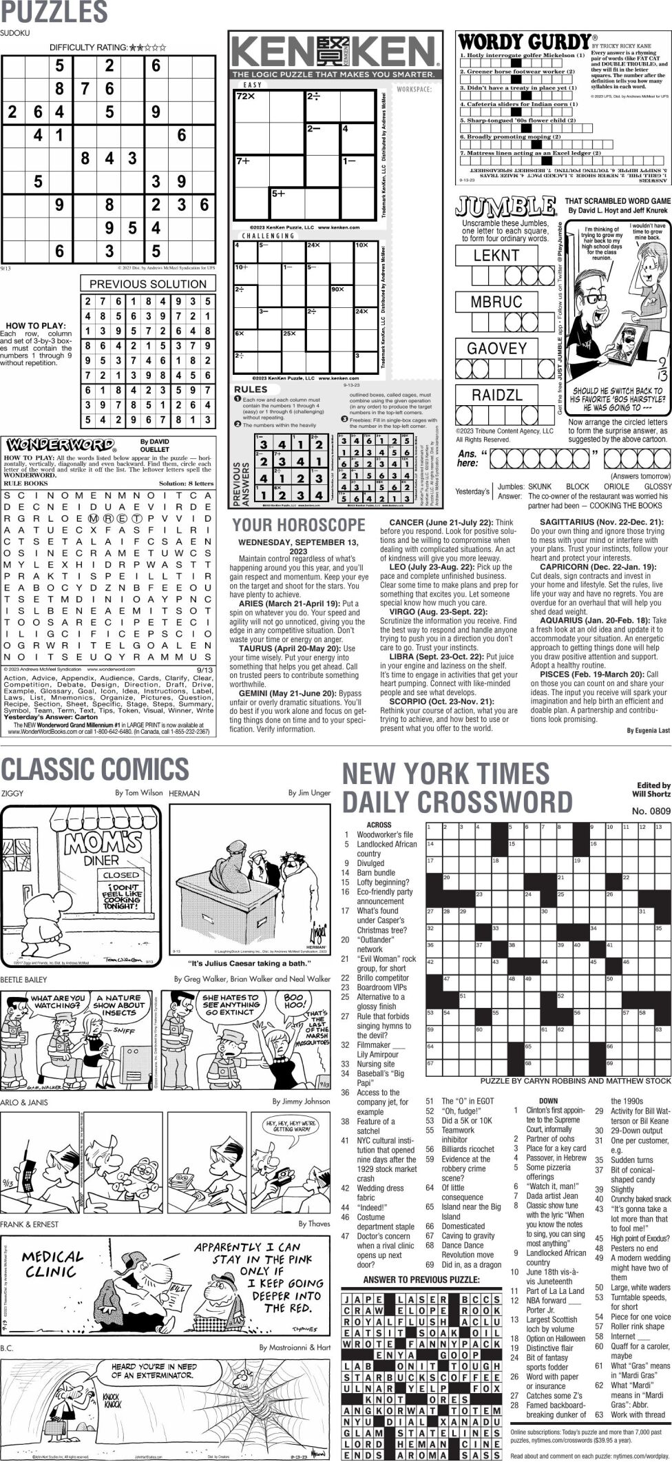 Puzzles, Sept. 13, 2023 | Puzzles Comics | avpress.com