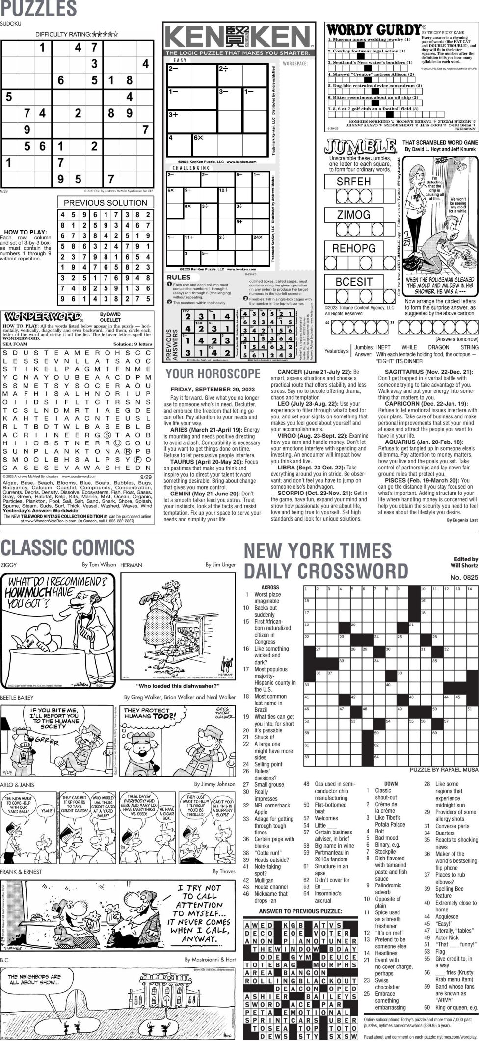 Puzzles, Sept. 29, 2023 | Puzzles Comics | avpress.com
