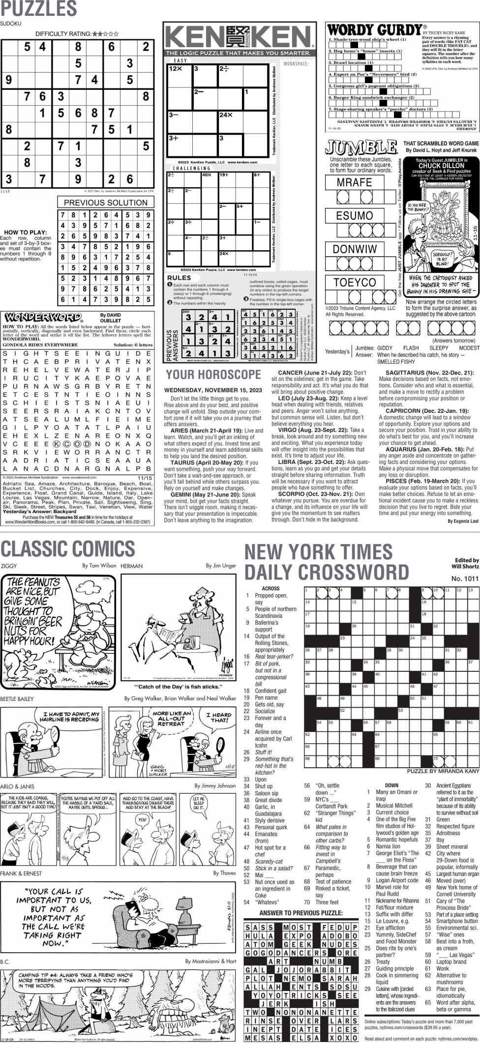 Puzzles, Nov. 15, 2023 | Puzzles Comics | avpress.com