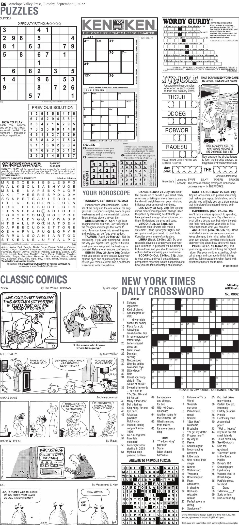 Puzzles, Sept. 6, 2022 | Puzzles Comics | avpress.com