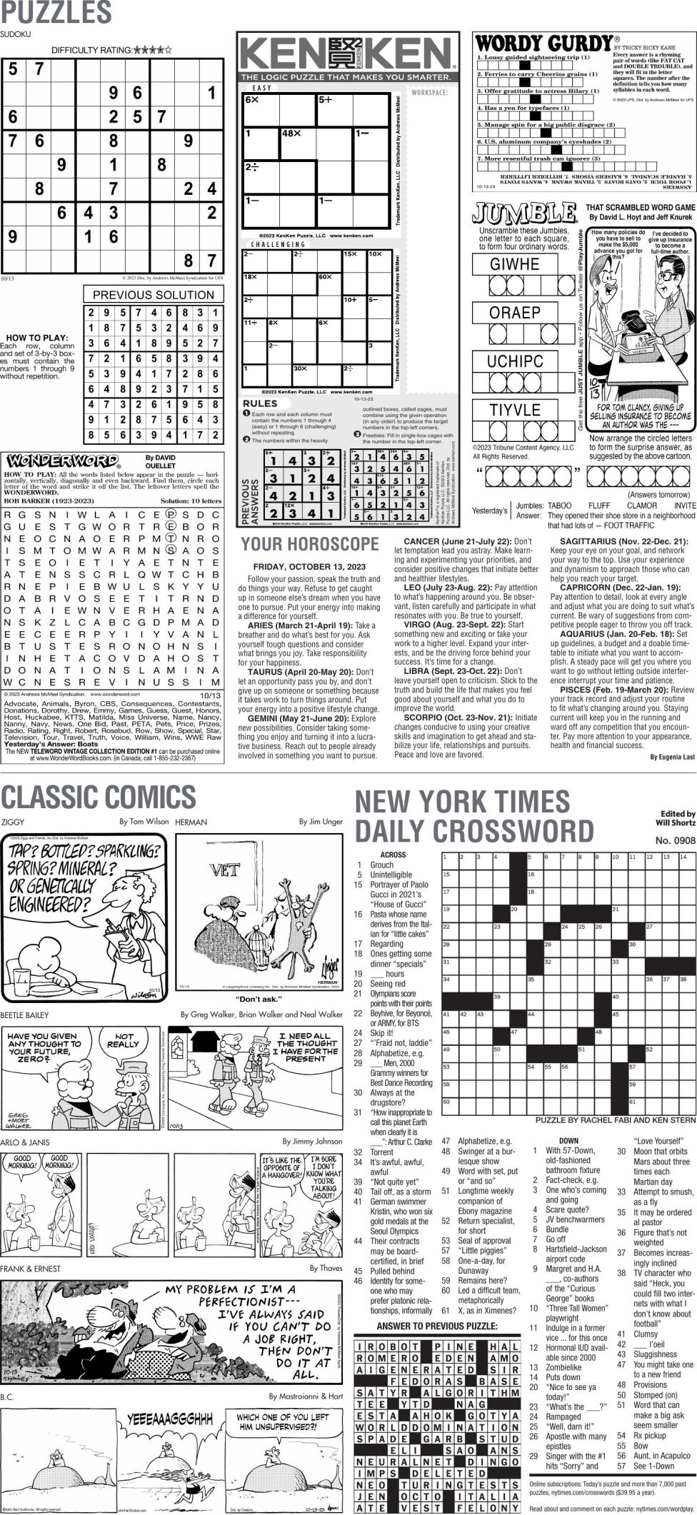 Puzzles, Oct. 13, 2023 | Puzzles Comics | avpress.com