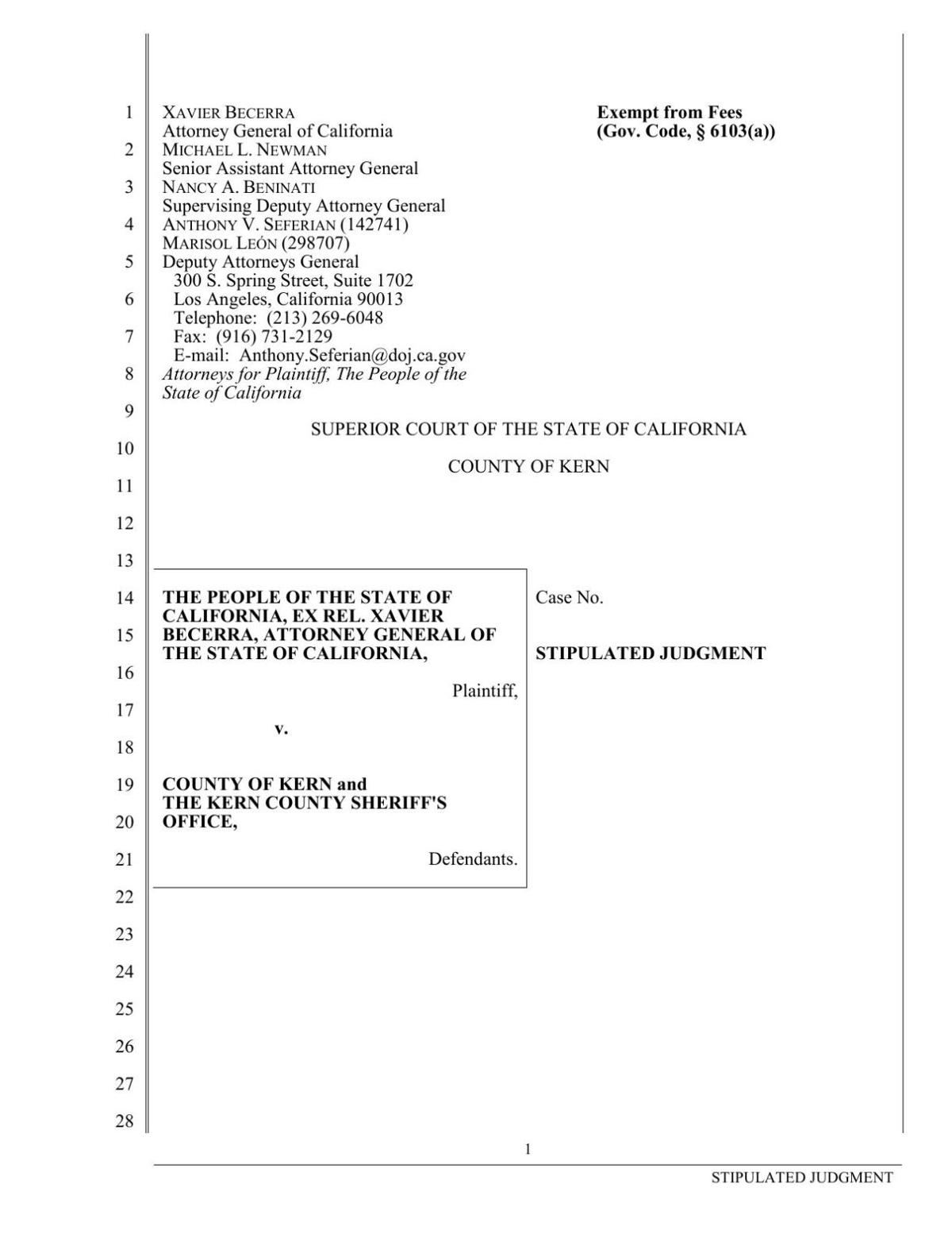 Settlement Between Kern County Sheriffs Office And Department Of