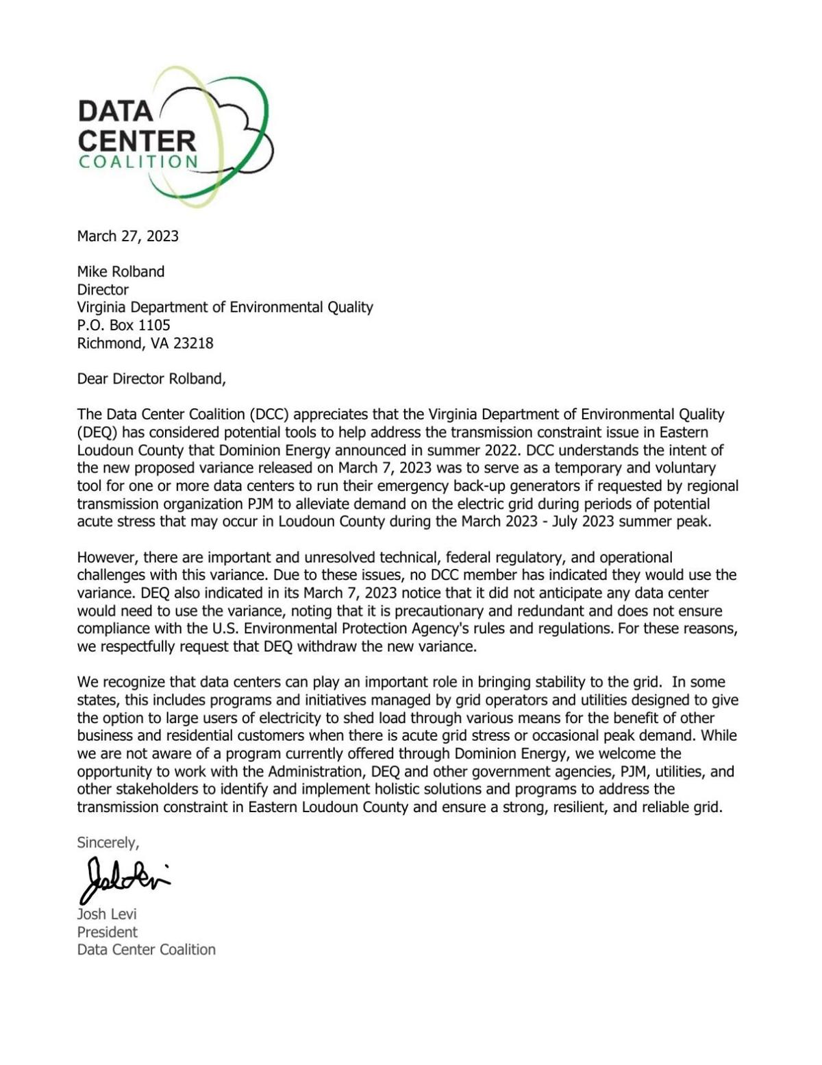 Data Center Coalition letter | | bayjournal.com