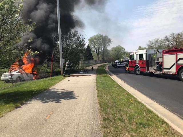 Car catches fire after crashing in Beloit | Local News ...
