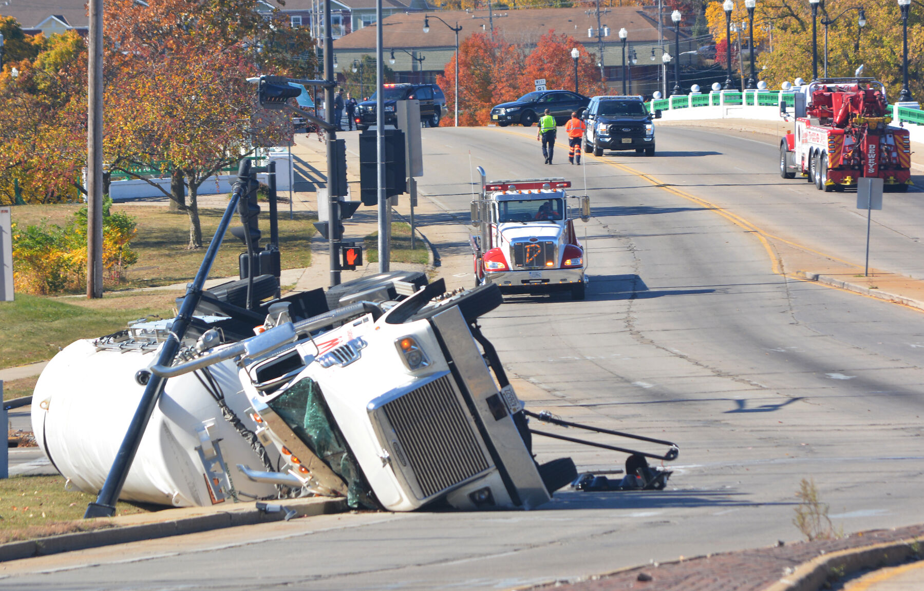 Semi overturns at the intersection of Pleasant Street and White Avenue ...