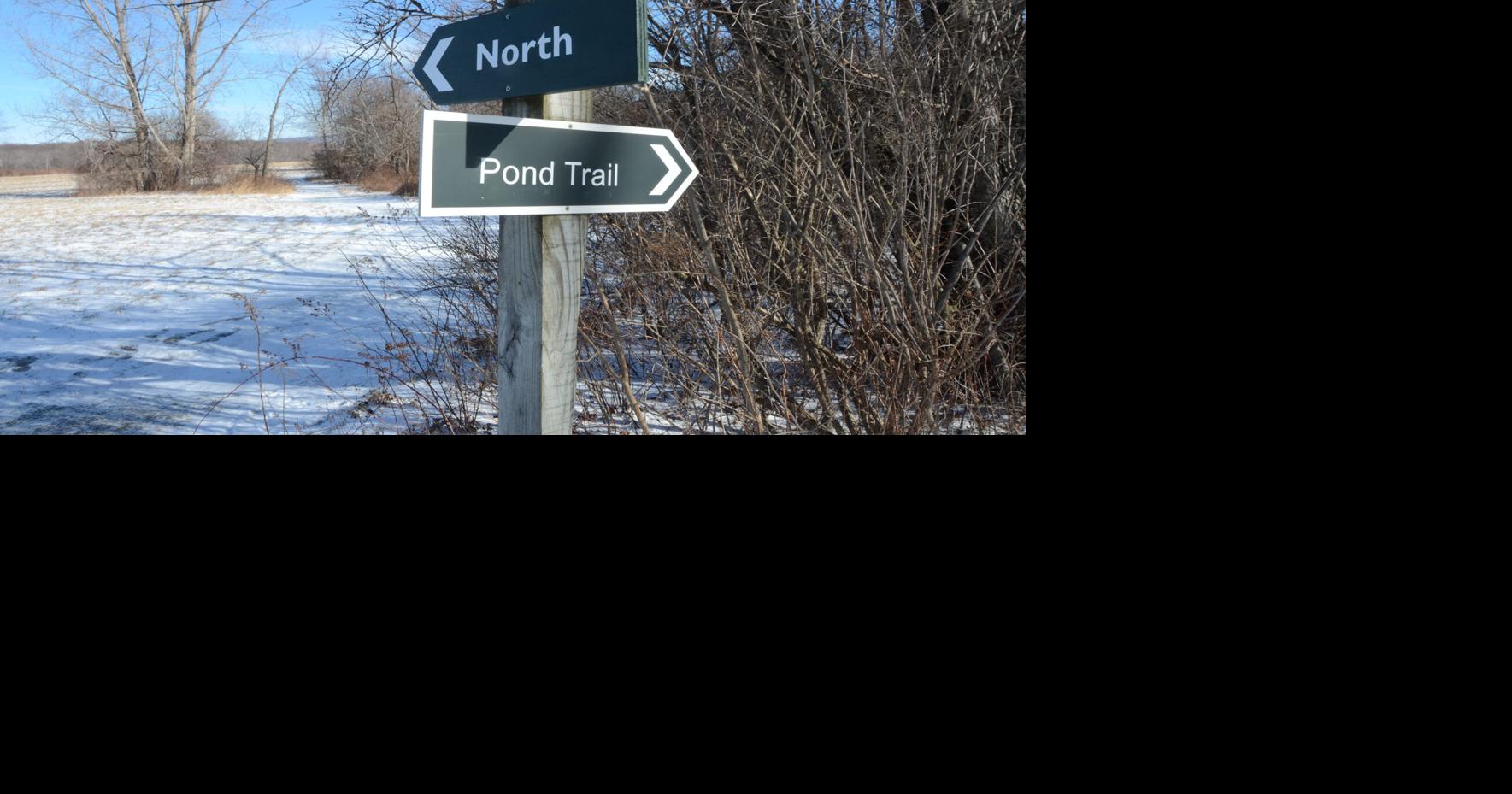 Sign post for North and Pond Trails at Field Farm | | The Berkshire Eagle