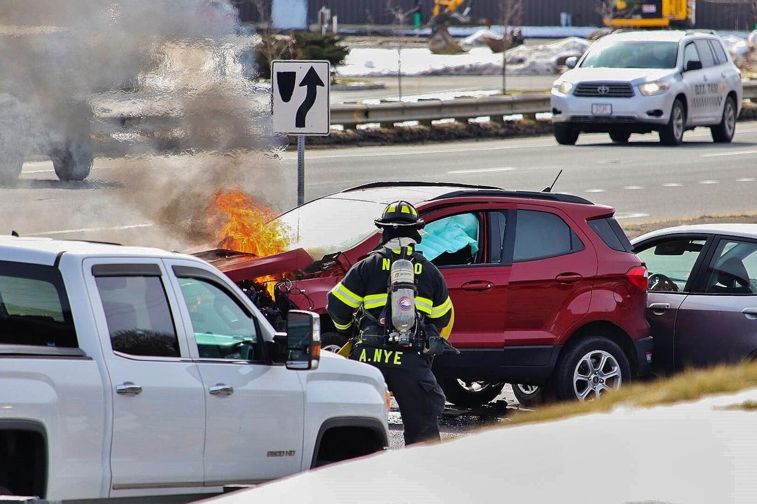 Man smashes window of burning car to rescue woman, 90, after North ...