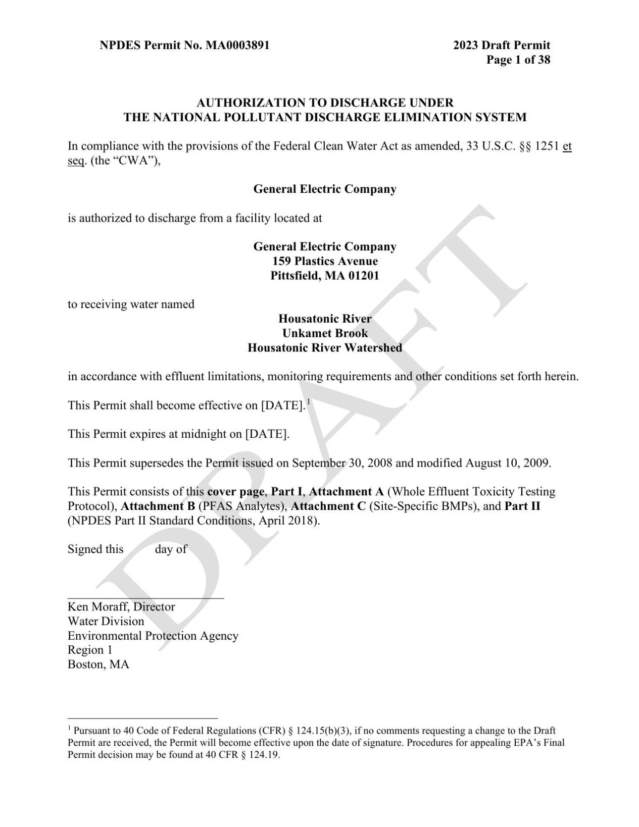 General Electric's permit to treat water at its Pittsfield industrial ...