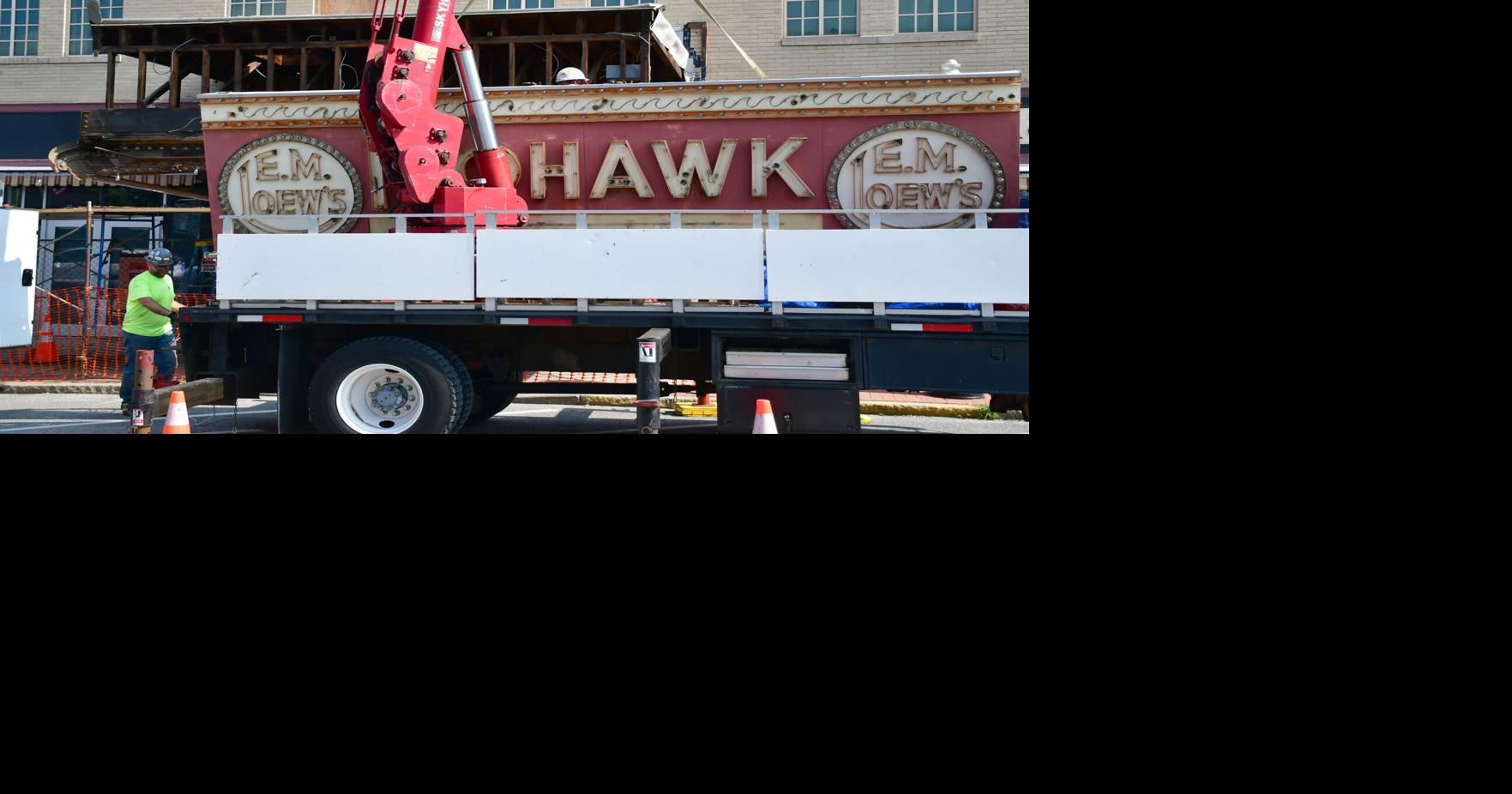 Photos: Front piece of Mohawk Theater marquee taken down with crane ...