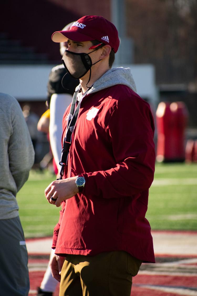 UMass football coach Walt Bell happy with where his team is halfway ...