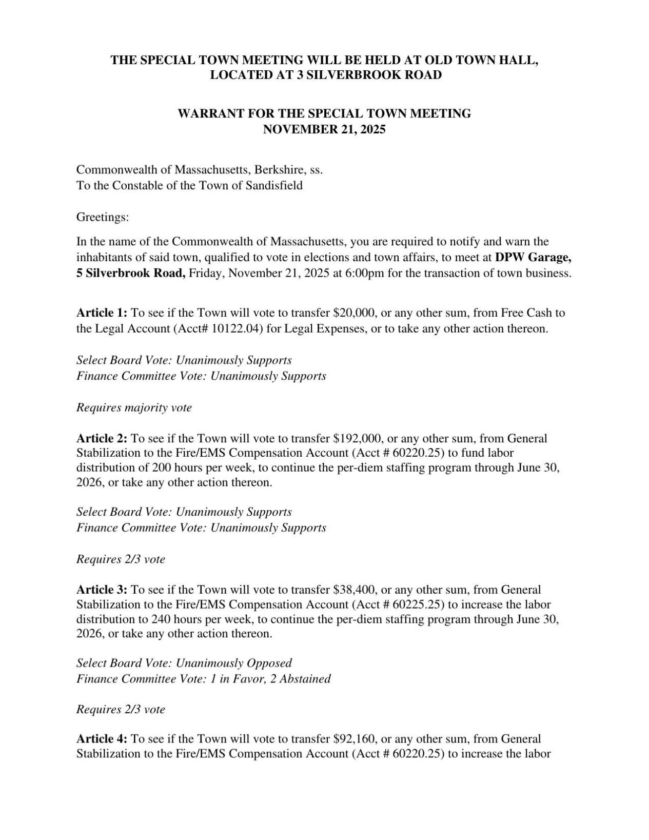 Sandisfield voters are being asked to approve transfers for the fire department | South ...