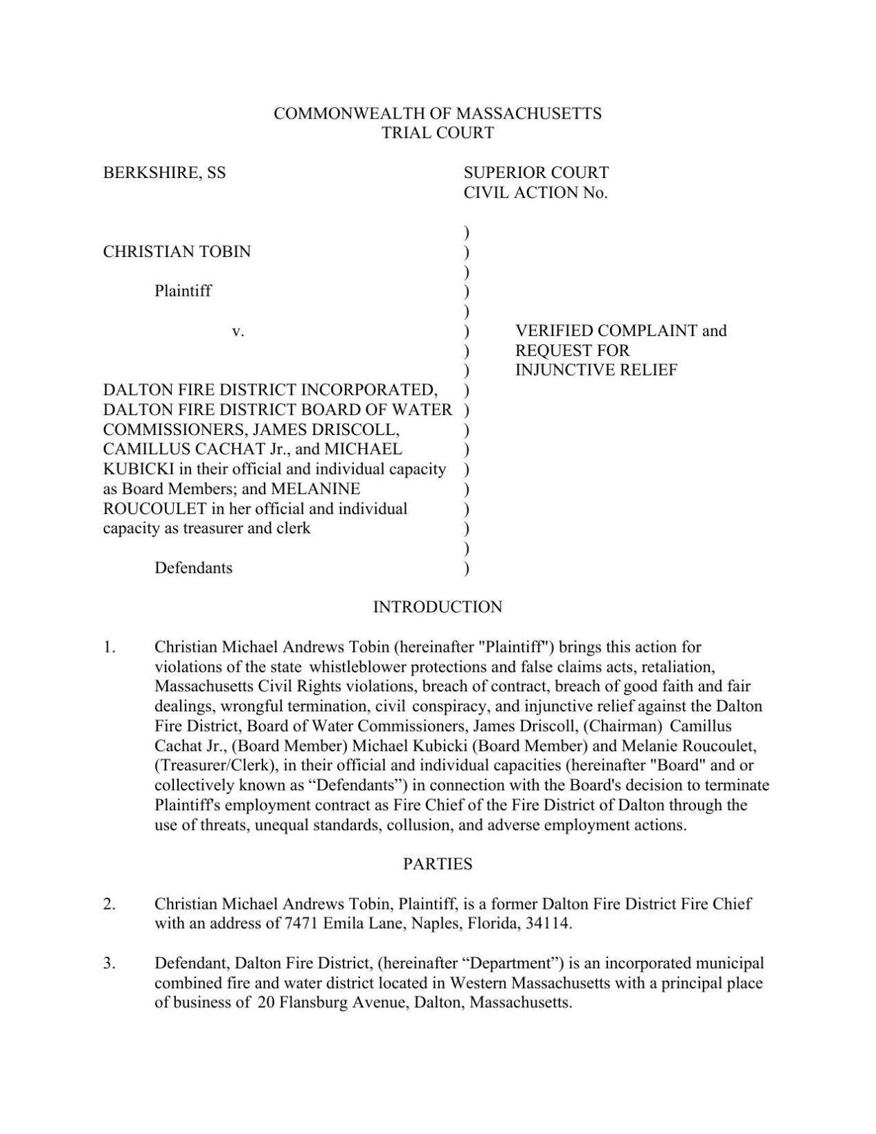 The former Dalton fire chief has filed a wrongful termination and ...