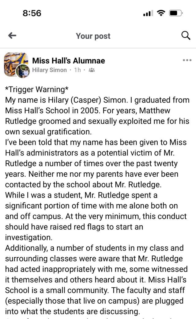 Another Miss Hall's School alumna alleges sexual exploitation by ...