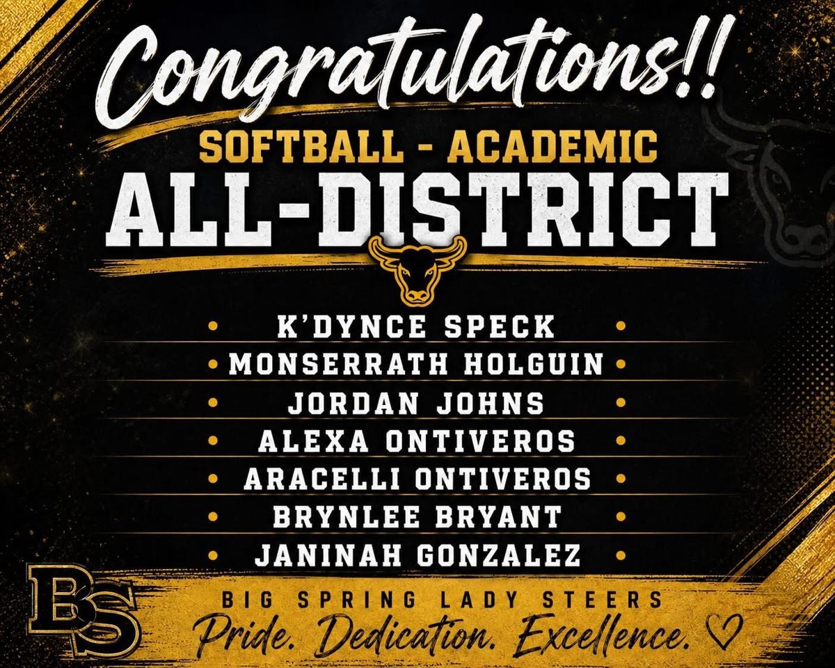 Big Spring ISD Celebrates Academic Excellence of Lady Steers Softball ...