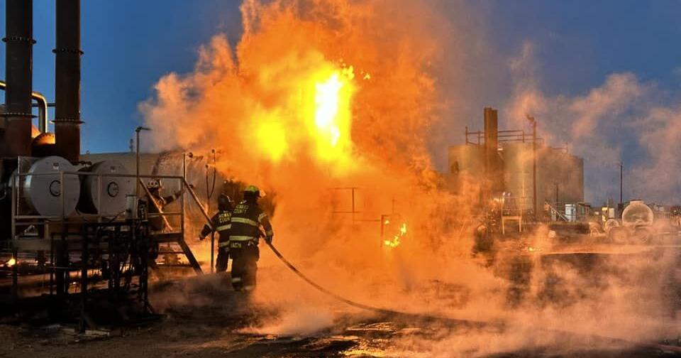 HCVFD responds to an oil field fire after release of crude oil, gas ...