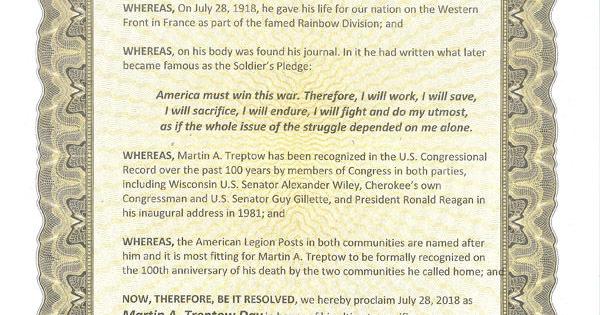 Private Martin A. Treptow Centennial Remembrance | Community News ...