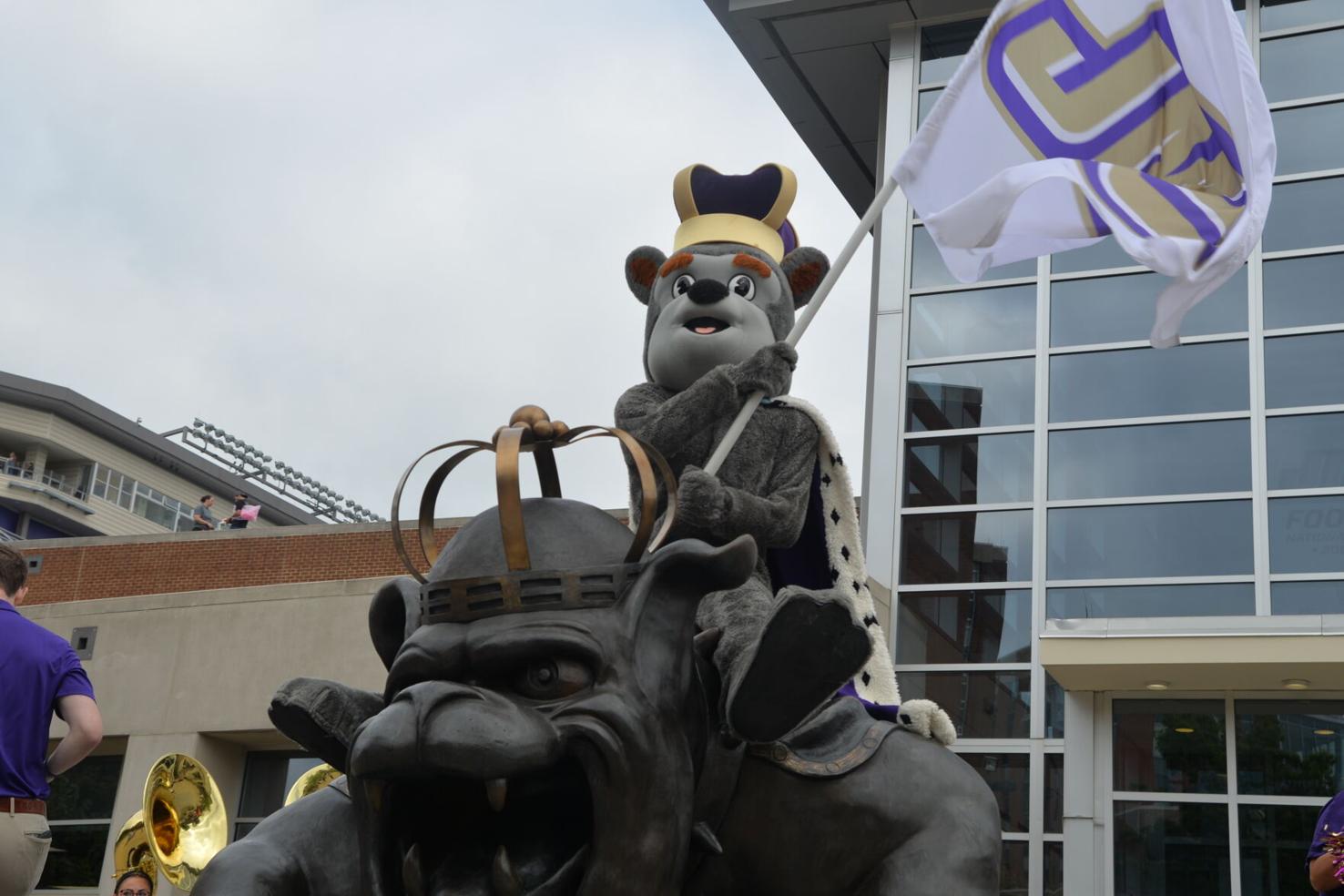 A day in the life of JMU’s mascot, Duke Dog, during a home football ...