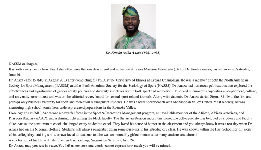 Colleagues, students share lasting impact of Emeka Anaza | News | breezejmu.org