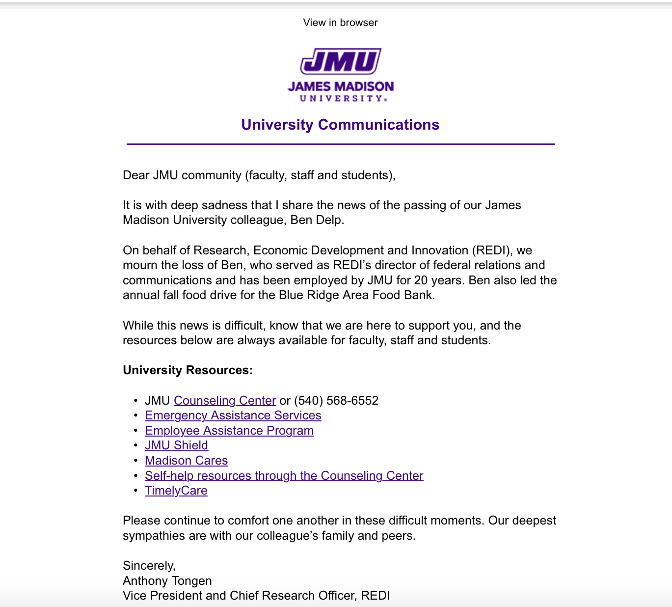 University announces death of JMU research leader | News | breezejmu.org