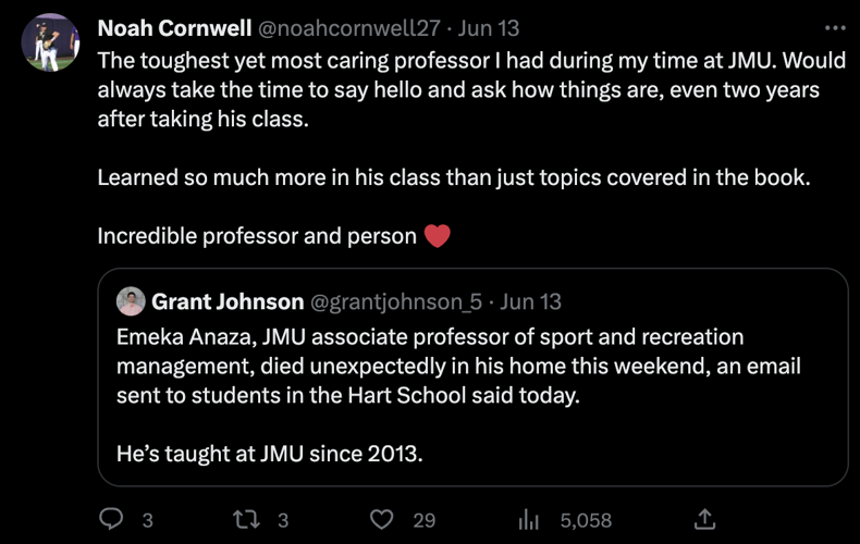 Condolences for Anaza shared on Twitter | | breezejmu.org