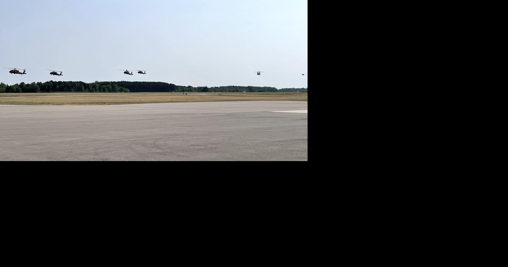 Black Hawk, Chinook helicopters land at Wexford Co. Airport during ...