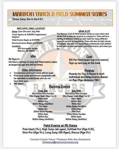 Manton to hold two summer track meets | Sports | cadillacnews.com