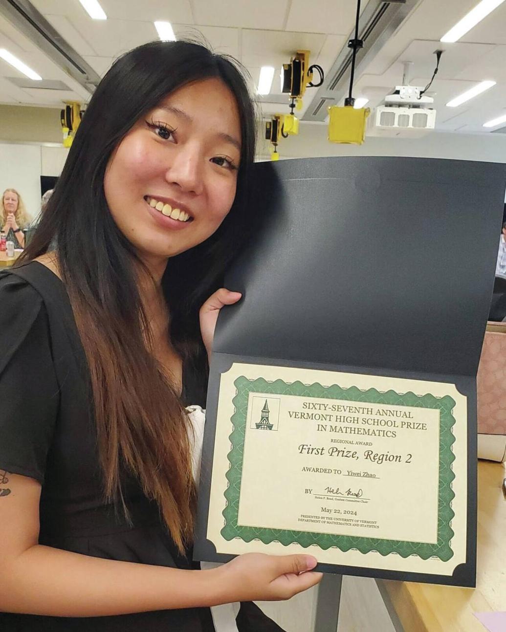 Yiwei Zhao Wins Vermont High School Regional Prize In Mathematics ...