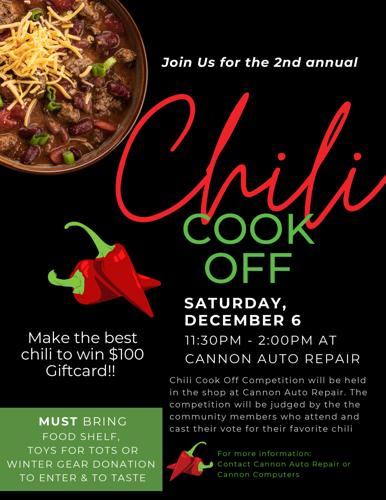 Second annual Chili Cook Off for a Cause is Saturday, Dec. 6, at Cannon ...