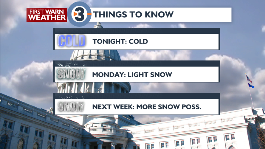Light snow chance Monday, cold start to work week | Latest Weather ...