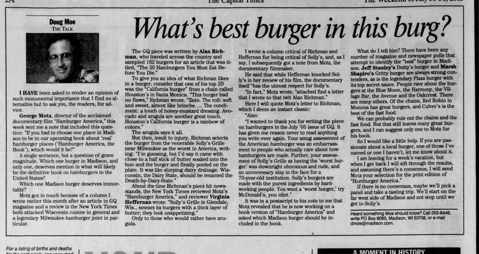 The decades-long search for Madison's best burger | Doug Moe's Madison ...